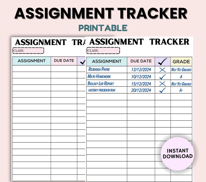 Printable Assignment Tracker, Student Journal, Student Planner ...