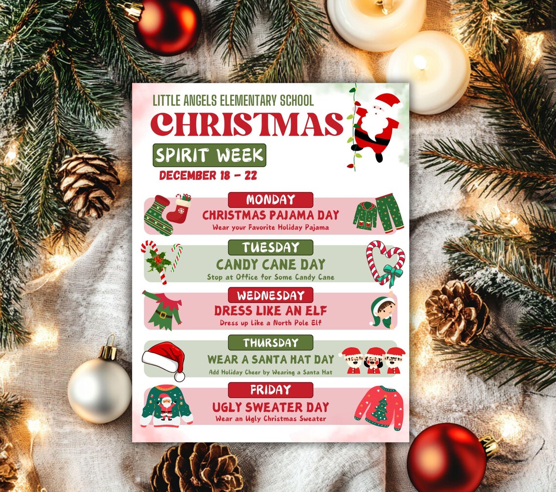 Holiday School Spirit Week Flyer Editable, Winter Spirit Week, December ...