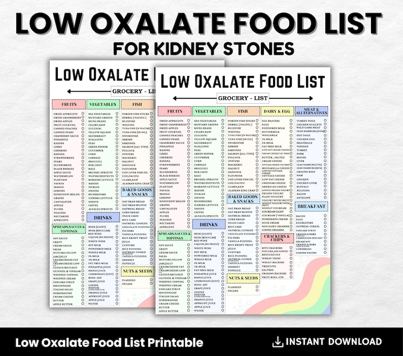 Low Oxalate Food List, Kidney Stones Diet, Renal Diet Meal Planner for ...