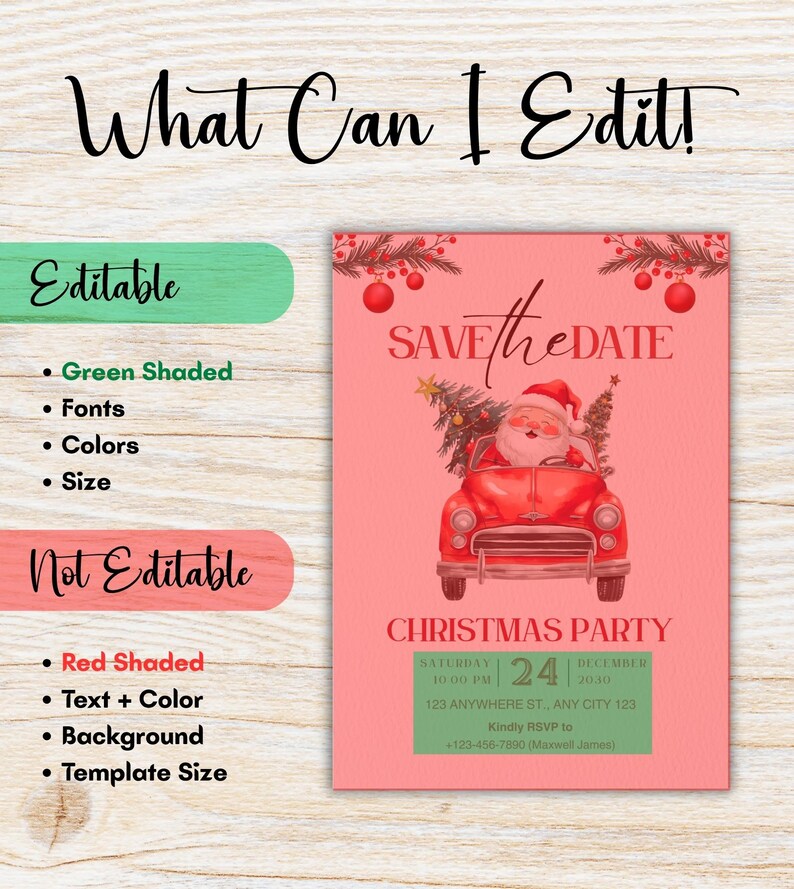 Editable Save the Date Christmas Invitation, Christmas Party Invitation ...