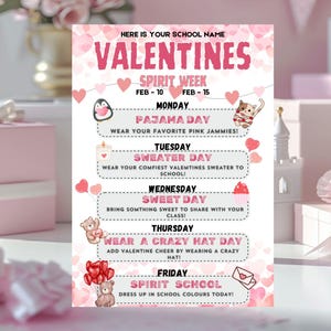 Editable Valentine's School Spirit Week Flyer, PTO Schedule, February ...