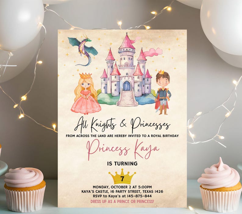 Editable Knights and Princesses Birthday Invitation, Once Upon a Time ...