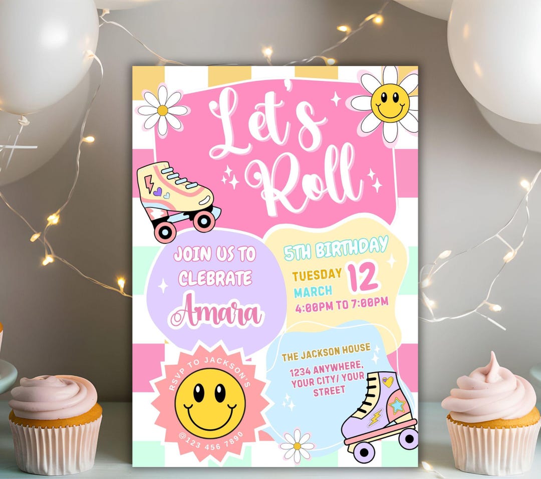 Editable Let's Roll Invitation Template, Let's Skate and Celebrate ...