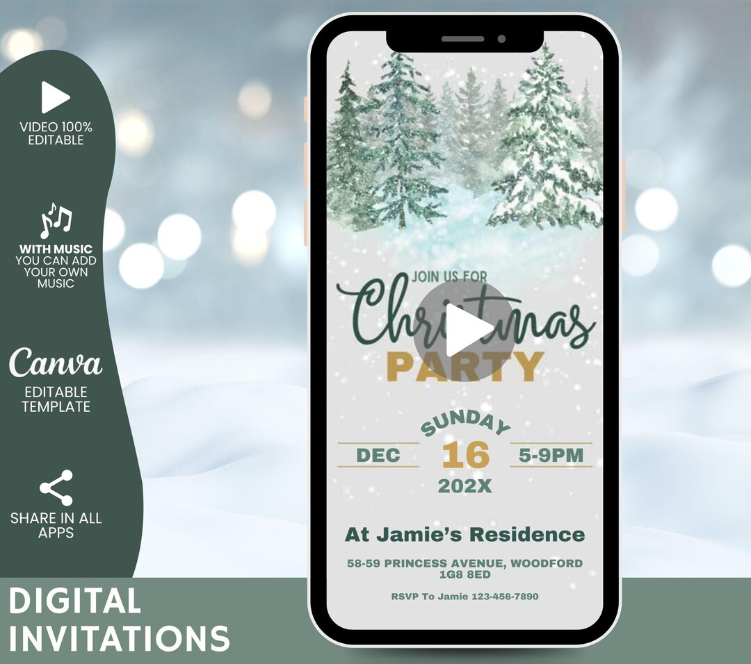 Digital Christmas Party Invitation, Christmas Party Video Invite, Holiday Party Invitation ...