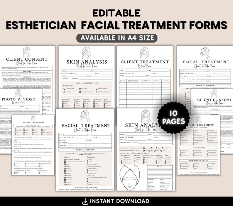 Editable Esthetician Facial Treatment Forms Templates, Printable ...
