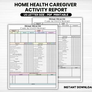 Printable Home Health Caregiver Activity Report, Elder Care Checklist ...