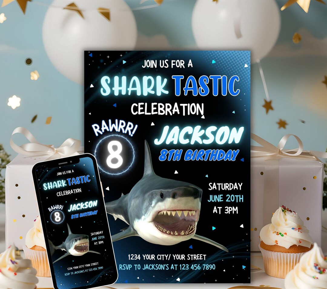 Editable Shark Invitation Template, Shark Invites Under Sea Invitation ...