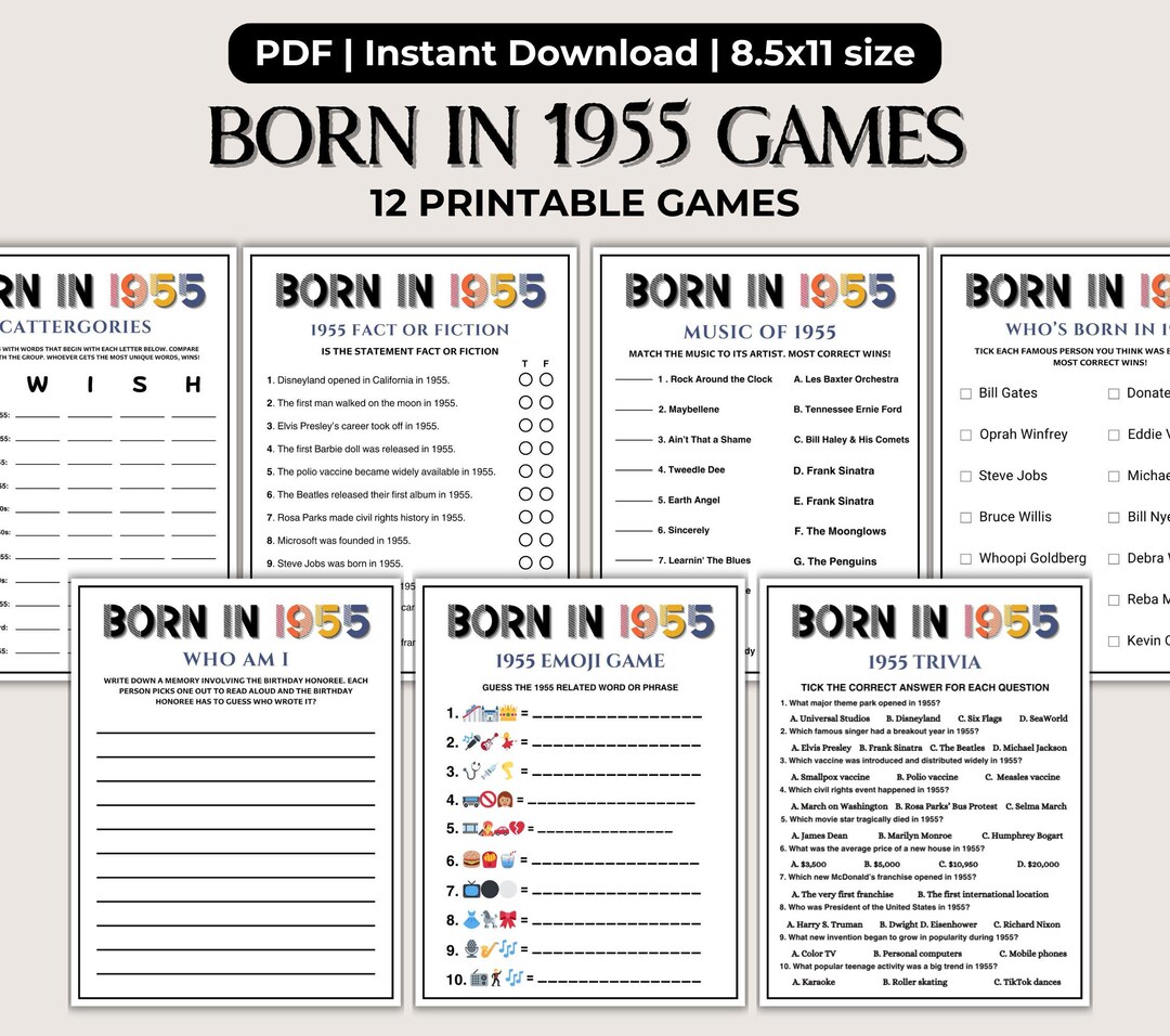 1955 Birthday Party Games Bundle, Printable Trivia (PDF Download) - Etsy