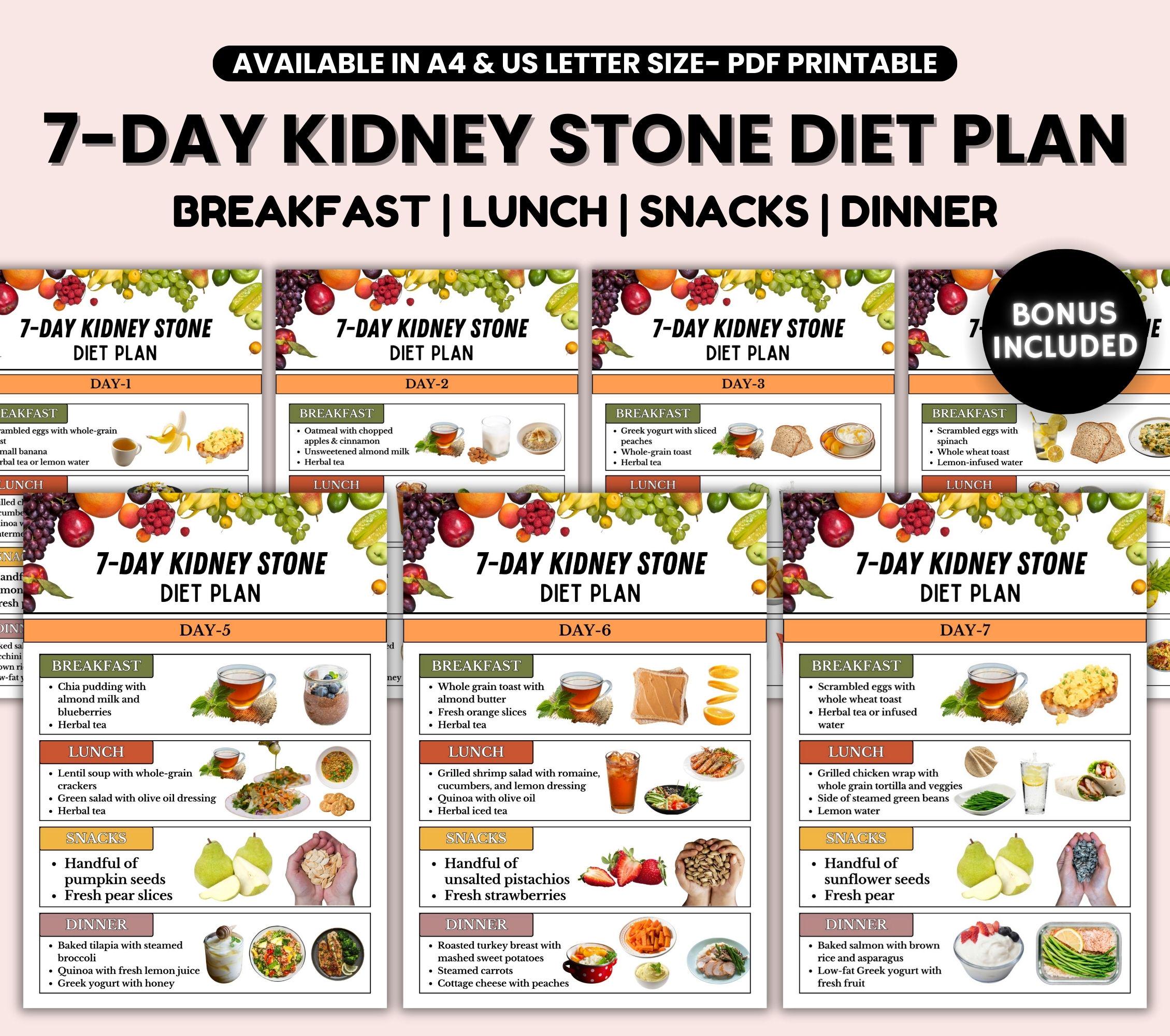 Kidney Stone 7-day Diet Plan Printable, Low Oxalate Foods, Renal Diet ...