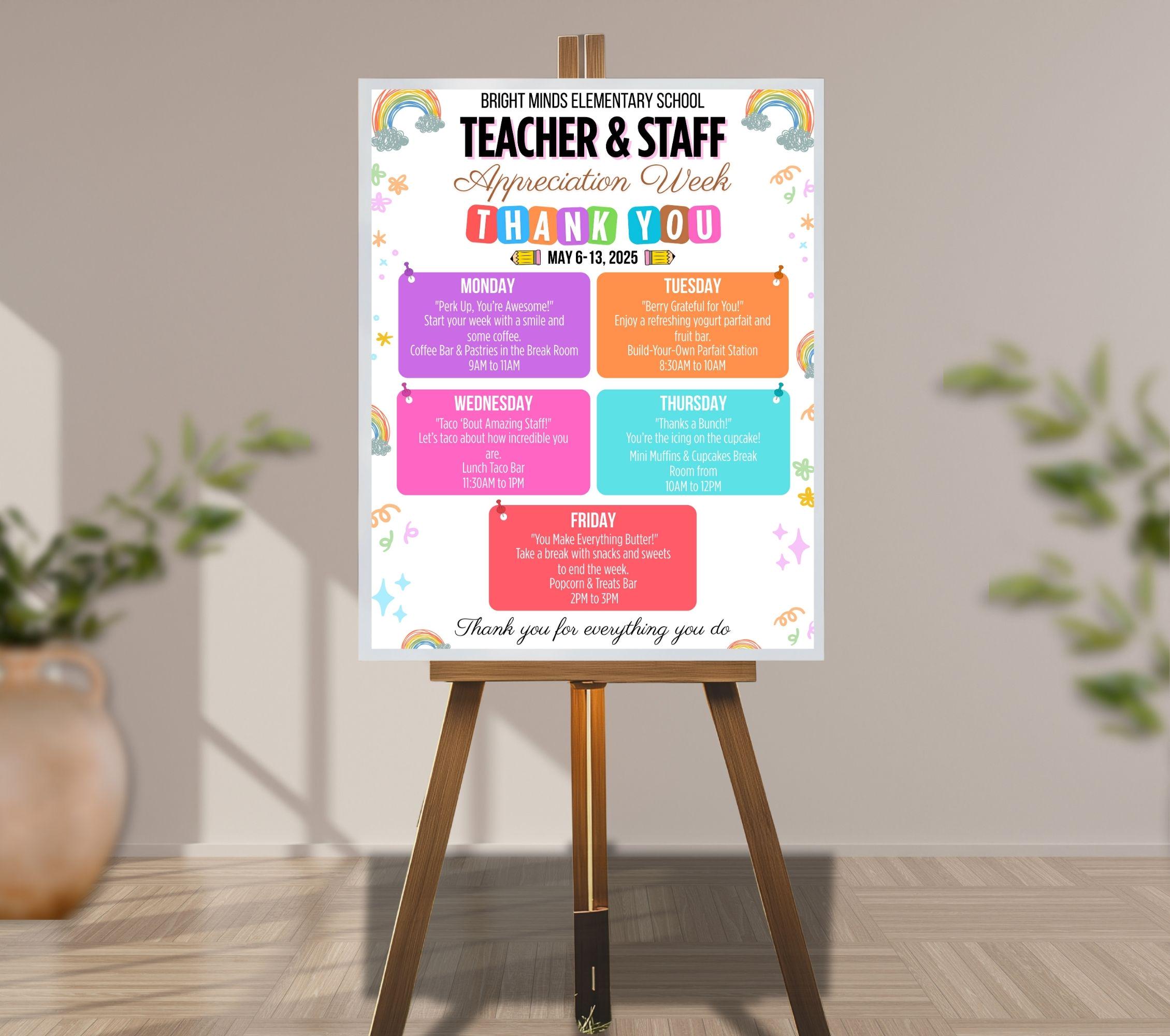 Editable Teacher Appreciation Week Itinerary Poster Template, Teachers ...