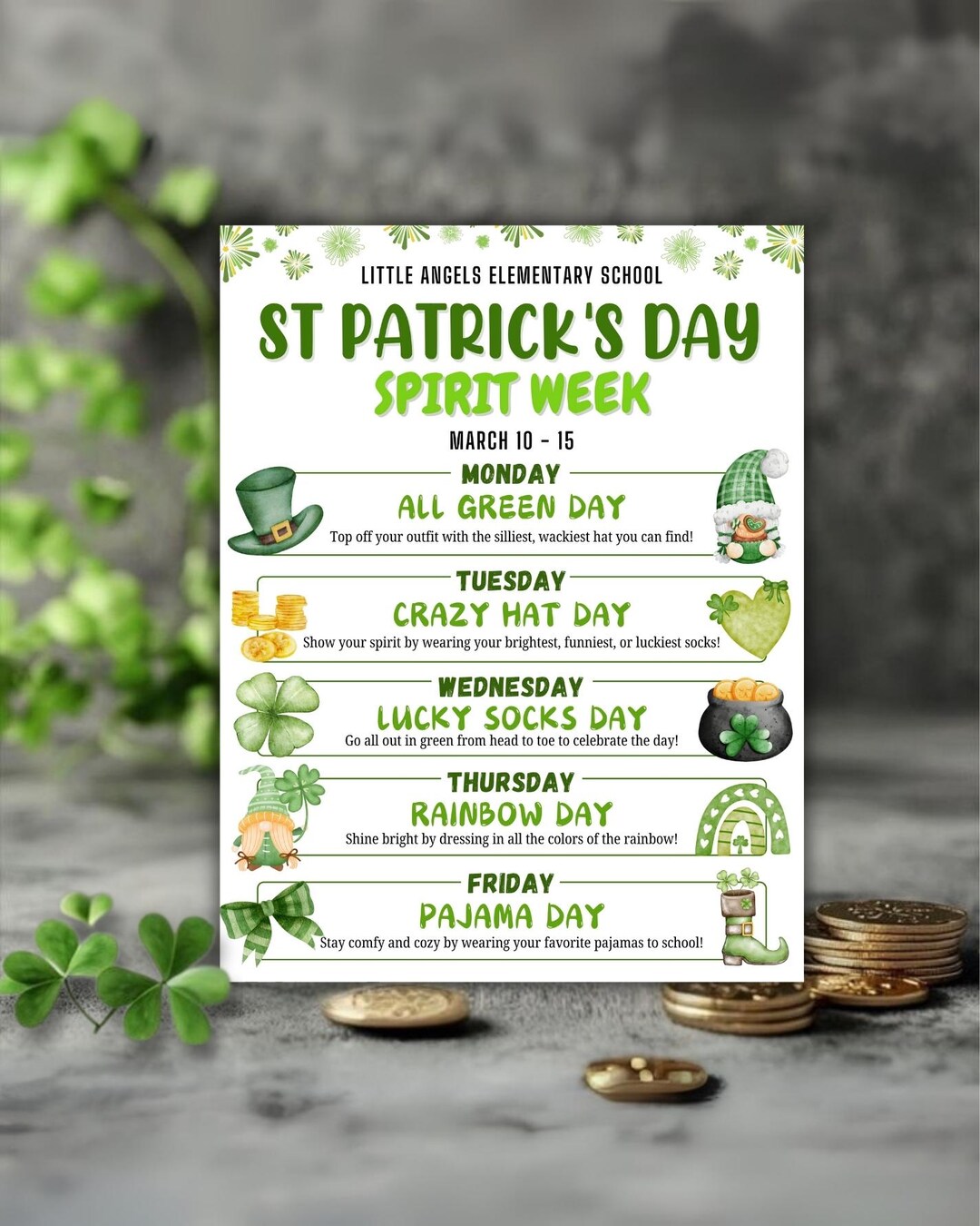 Editable St Patricks Spirit Week Flyer Canva Template: School Spirit ...