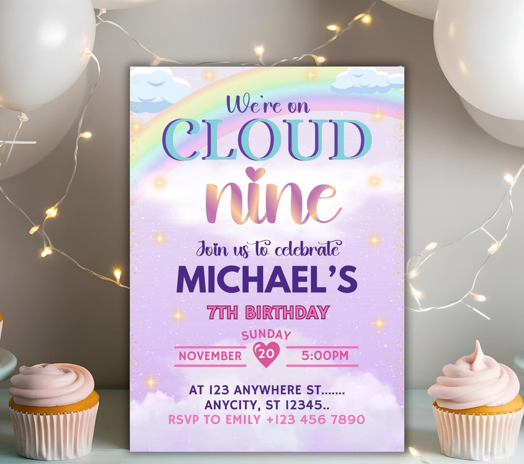 Cloud 9 Birthday Invitation Editable, Cloud Nine Birthday Invitation ...