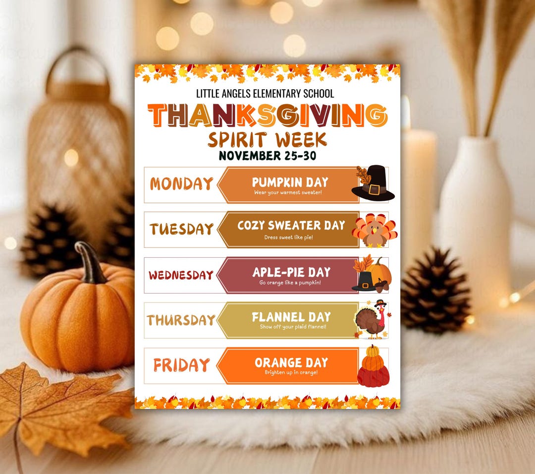 Editable Thanksgiving School Spirit Week Flyer Template, Fall Themed ...