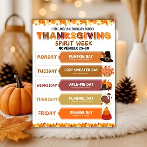 Editable Thanksgiving School Spirit Week Flyer Template, Fall Themed ...