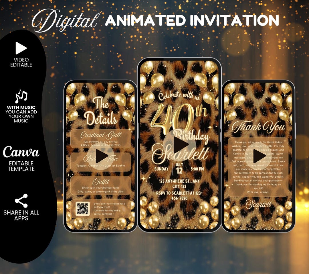 Leopard 40th Birthday Dinner Invitation Template, Cheetah Print Party ...
