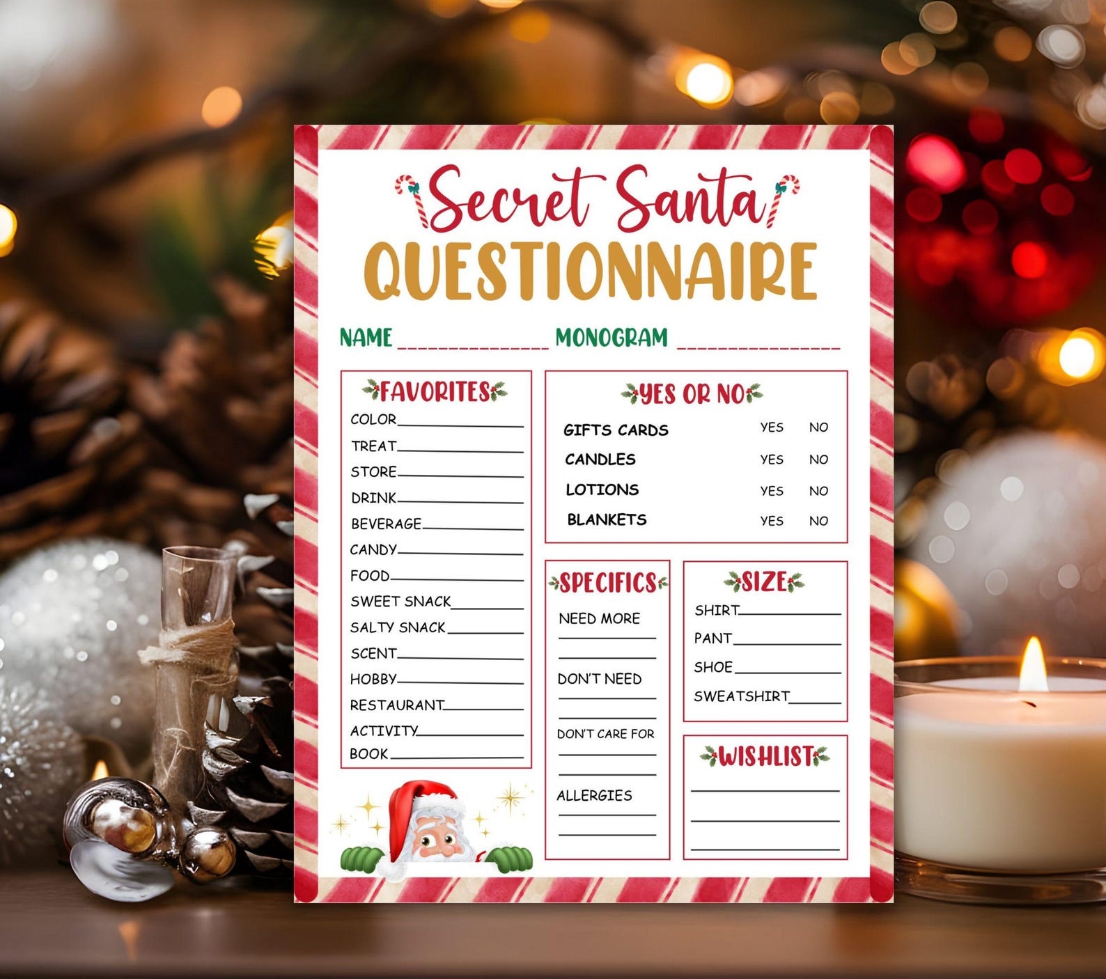 Secret Santa Survey Printable, Secret Santa Questionnaire, Secret Gift ...