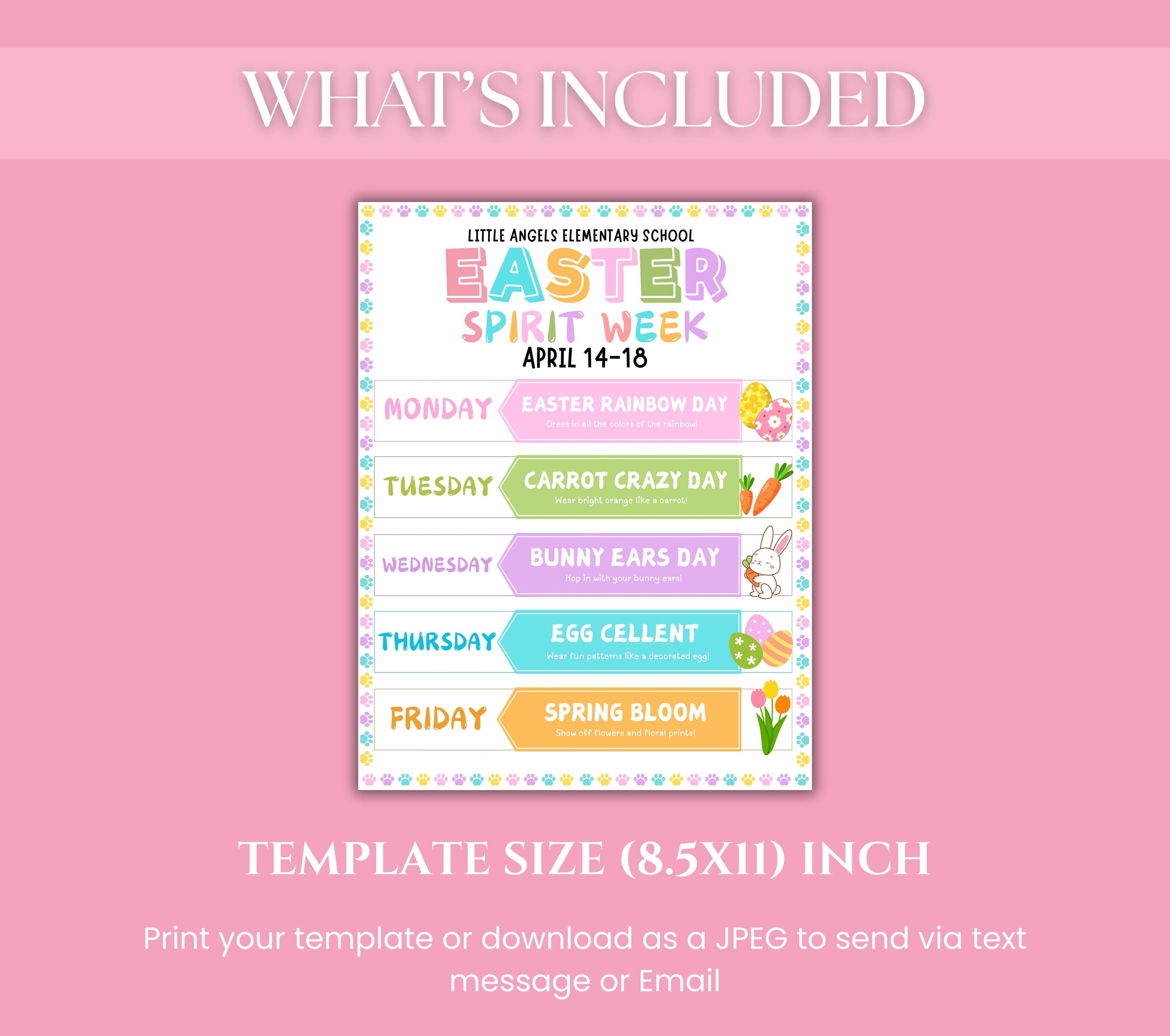 Editable Easter School Spirit Week Flyer Template, Easter Themed School ...
