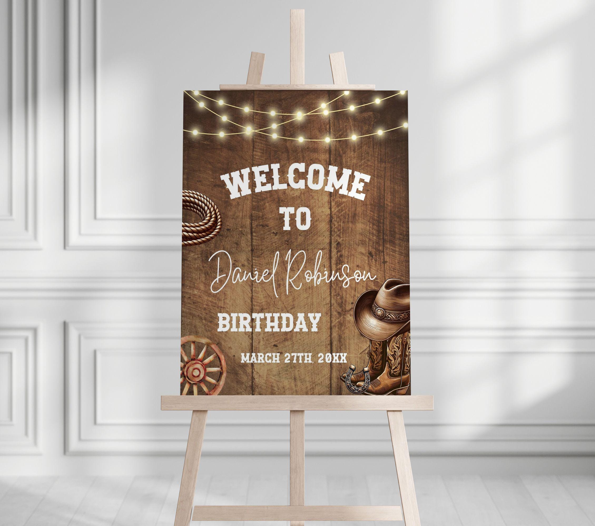 Editable Country Western Birthday Welcome Sign Template, Rustic Wood ...
