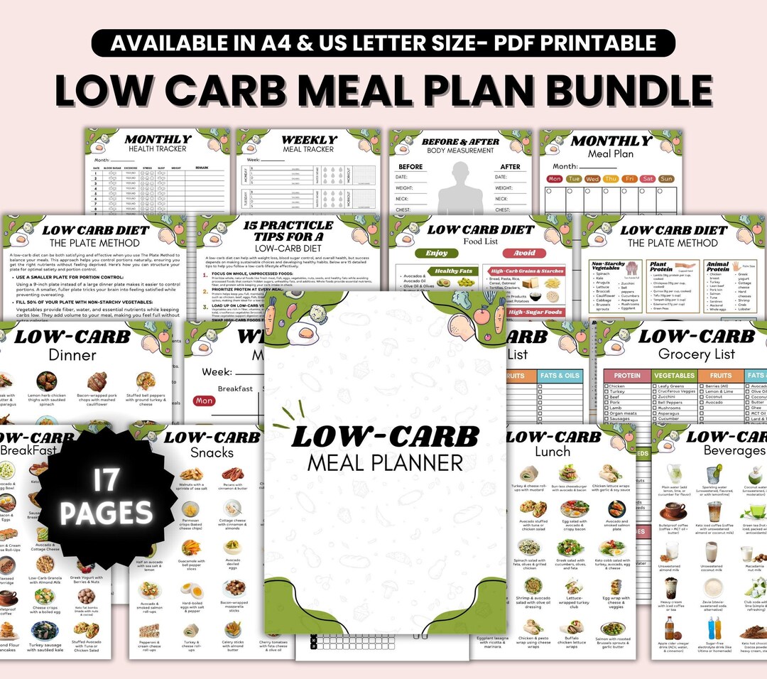 Low Carb Meal Plan Bundle, Food List for Keto Diet Low Sugar Food, Pre ...