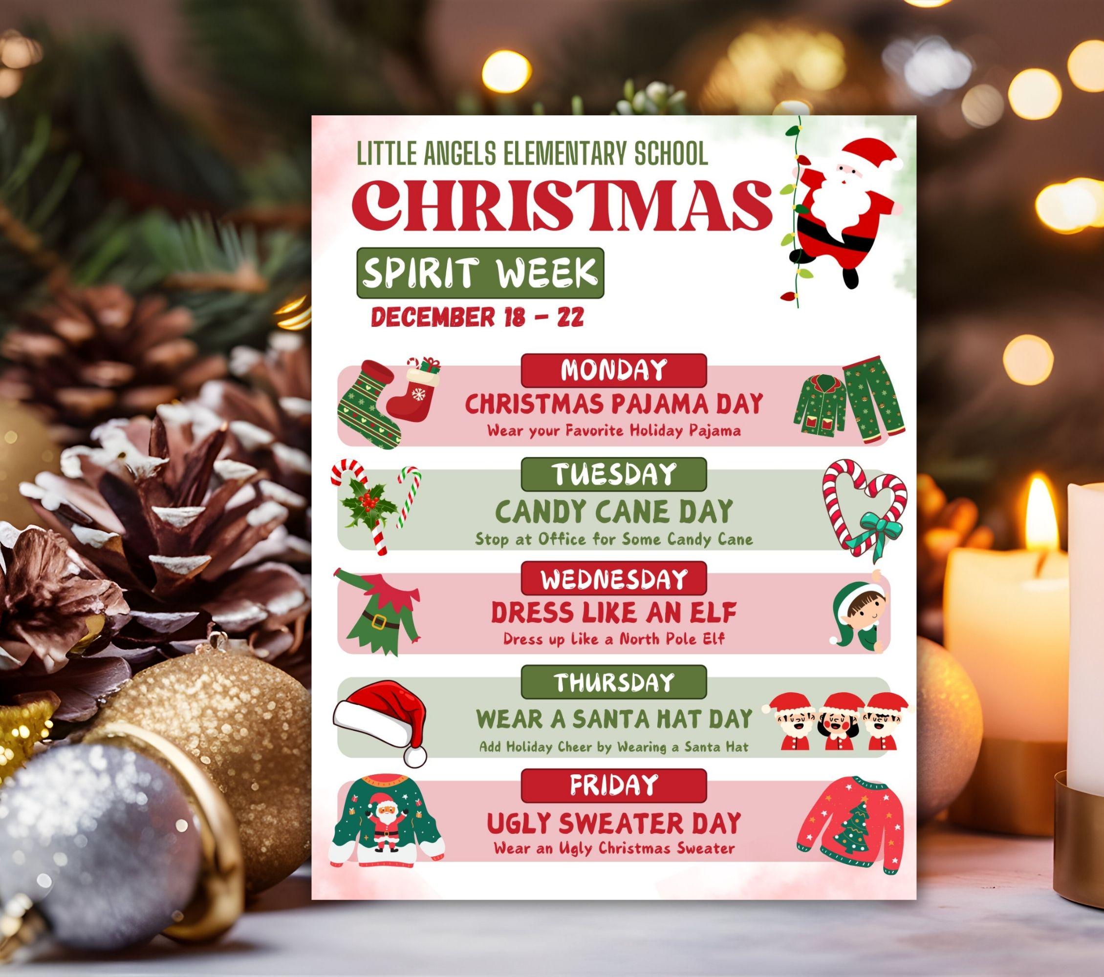 Holiday School Spirit Week Flyer Editable, Winter Spirit Week, December ...