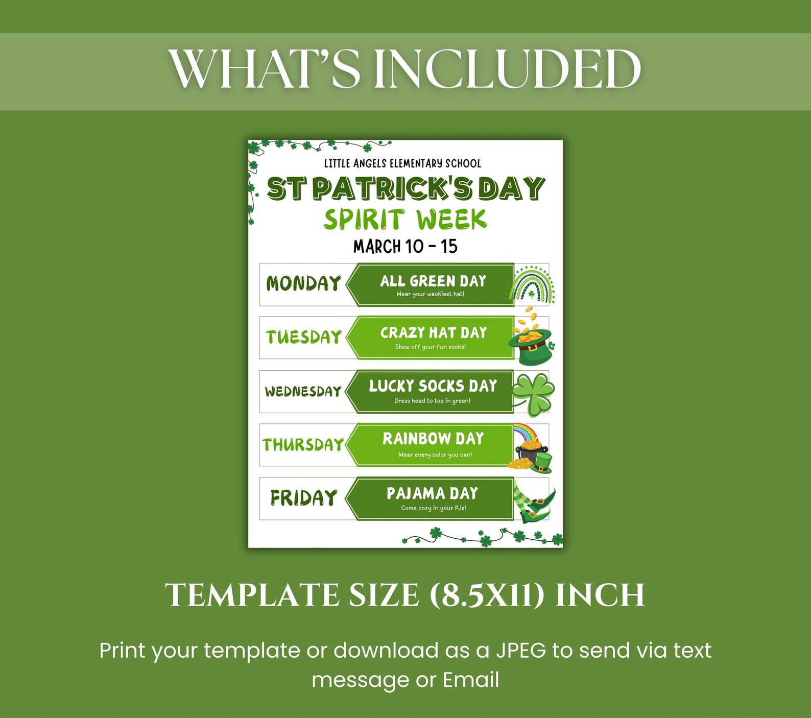 Editable St.patricks School Spirit Week Flyer Template, St. Patty's PTA ...