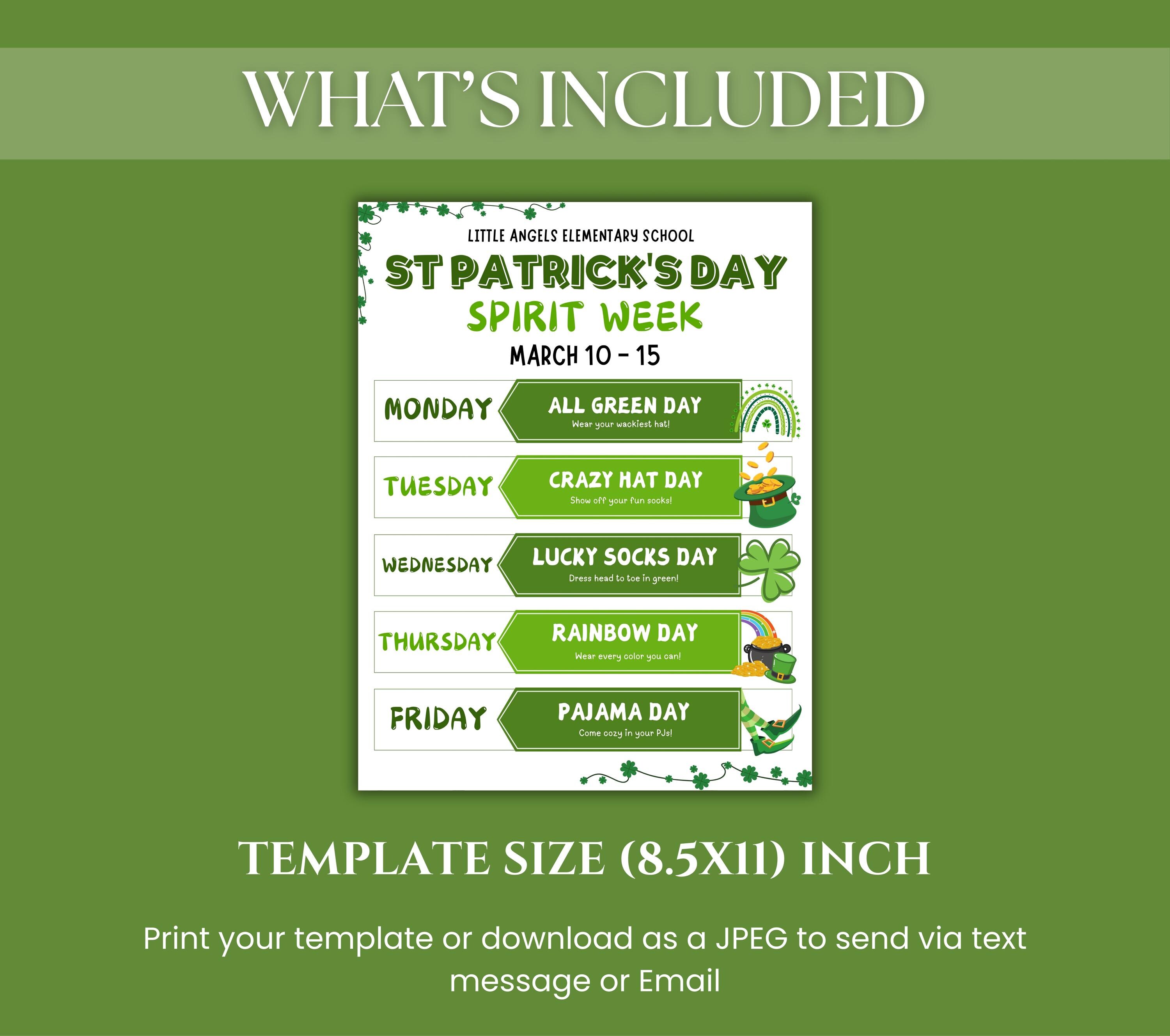 Editable St.patricks School Spirit Week Flyer Template, St. Patty's PTA ...