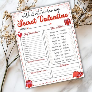 Secret Vealentine Gift Exchange Ideas Editable, All About Me Secret ...