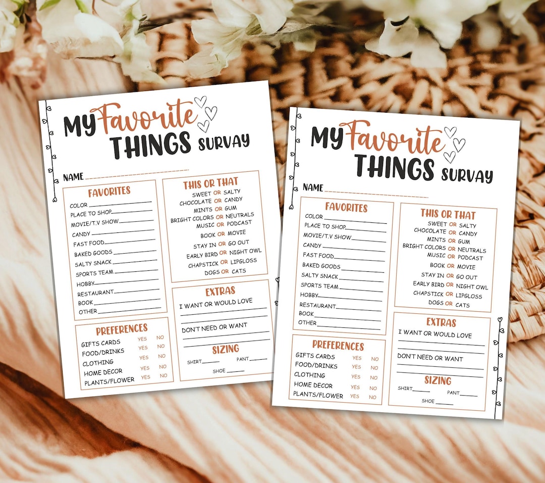 My Favorite Things Survey Questionnaire, Employee Favorites, All About ...