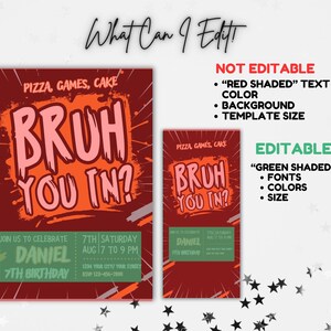 Editable Bruh Birthday Invitation Boy Games Birthday Party Invitation ...