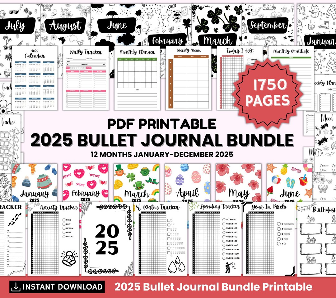 2025 Premade Bullet Journal Bundle, Bullet Journal Pages, Bullet ...