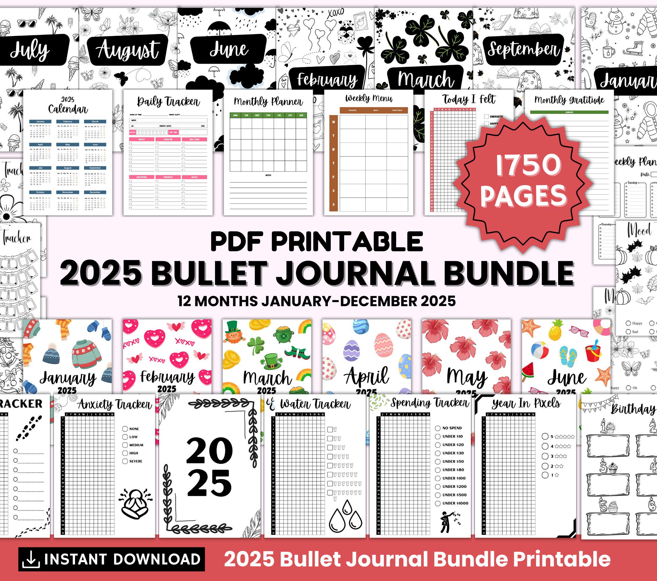2025 Premade Bullet Journal Bundle, Bullet Journal Pages, Bullet ...