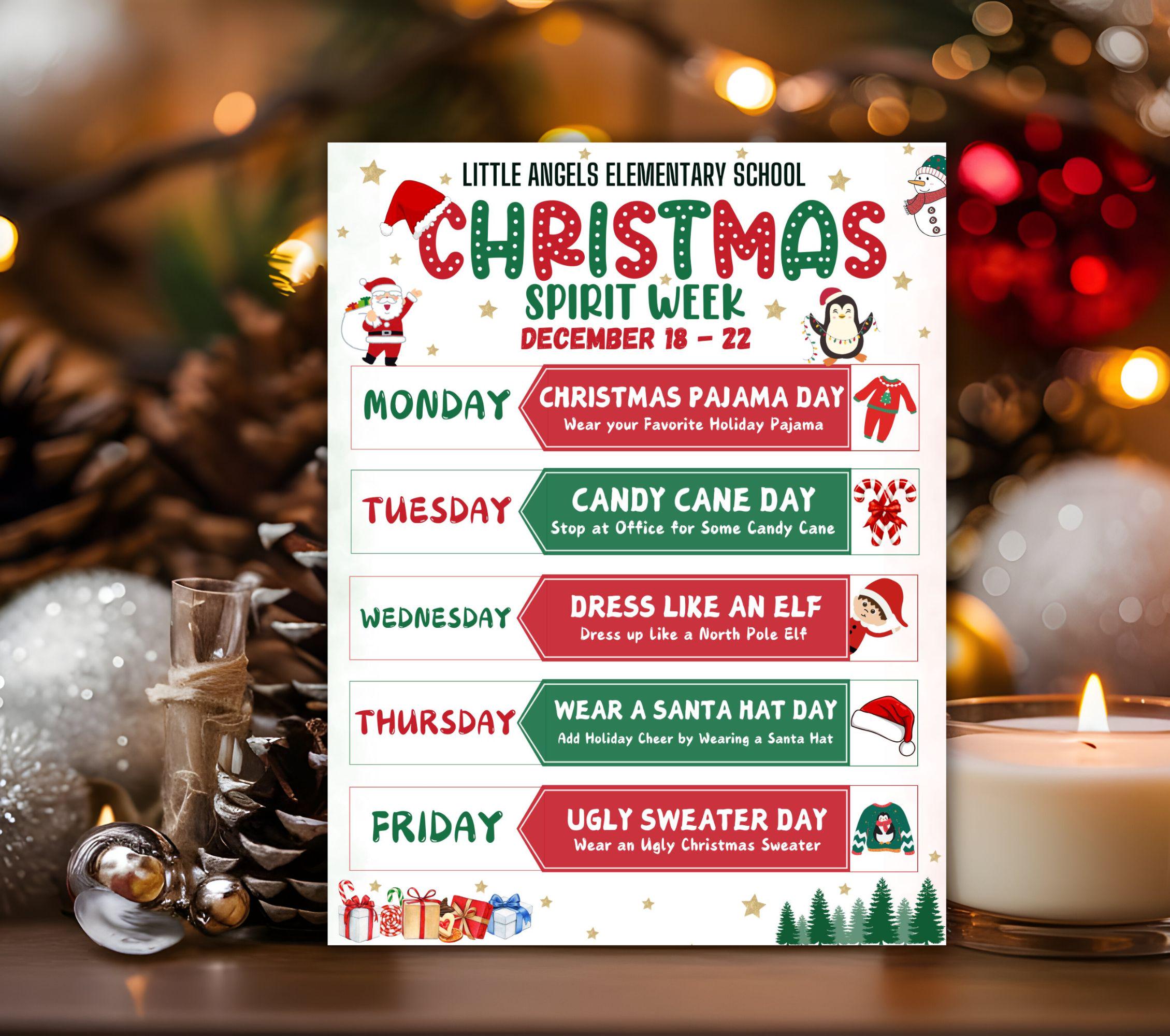 Holiday School Spirit Week Flyer Editable, Winter Spirit Week, December ...