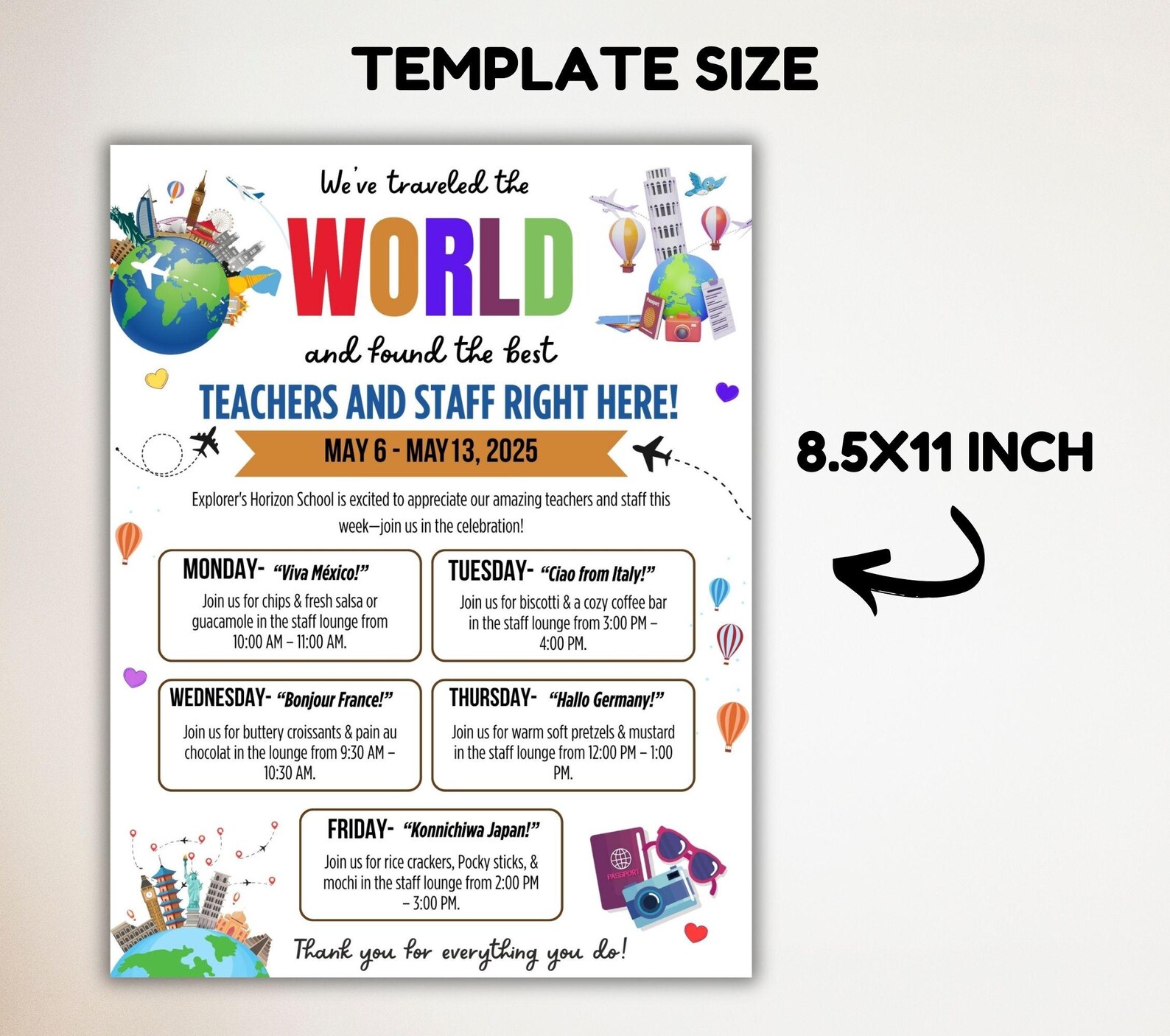 Editable International Theme Teacher & Staff Appreciation Around the ...
