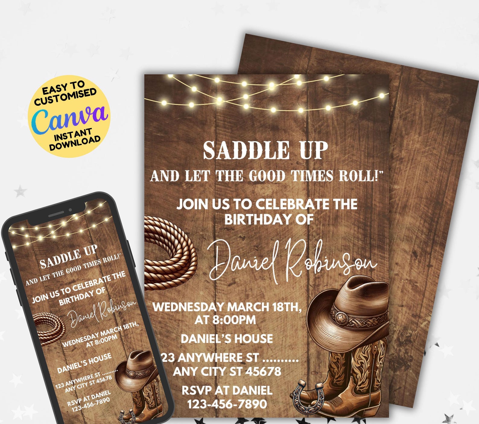 Editable Country Western Invitation, Cowboy Birthday Invitation, Saddle ...