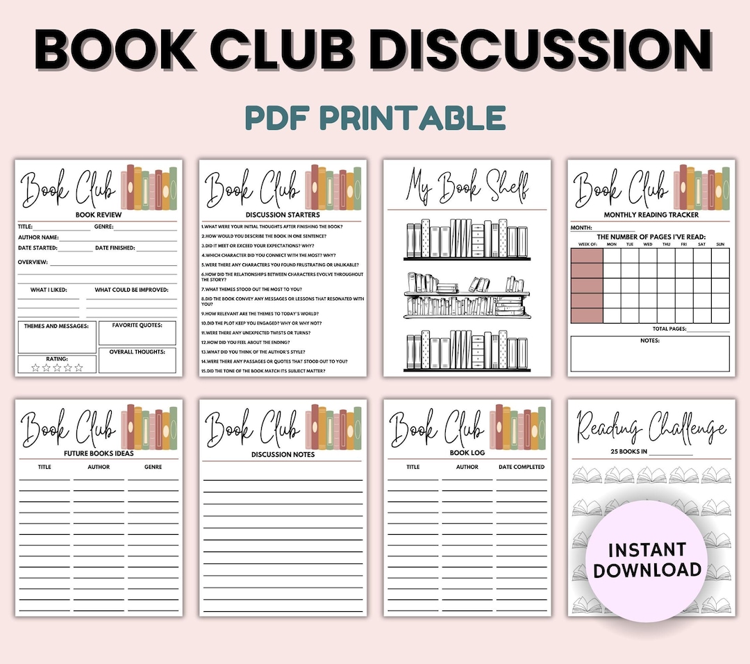 Book Club Discussion Bundle, Printable Book Club Kit, Bookclub Host ...