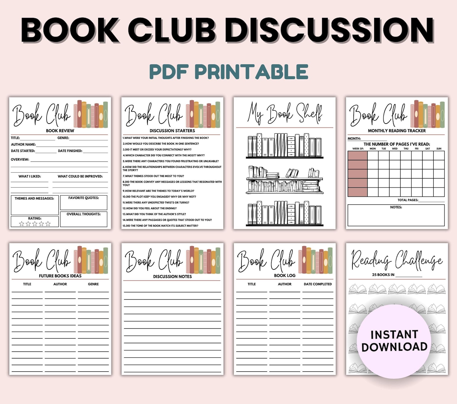 Book Club Discussion Bundle, Printable Book Club Kit, Bookclub Host ...