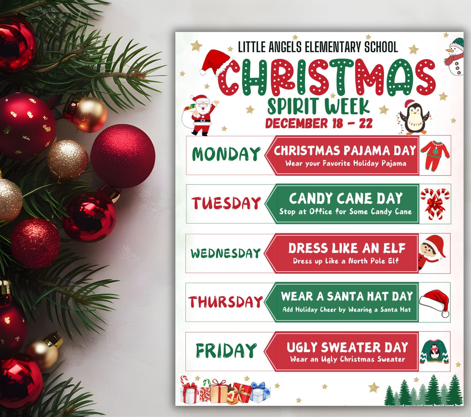 Holiday School Spirit Week Flyer Editable, Winter Spirit Week, December ...