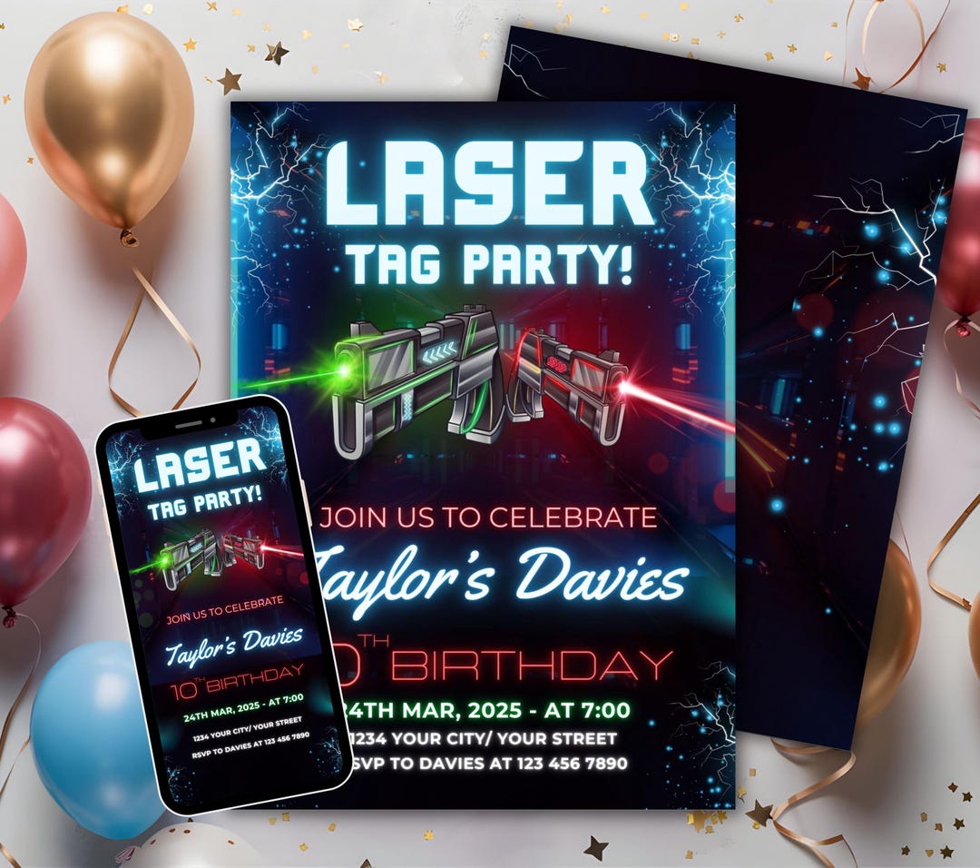 EDITABLE Laser Tag Birthday Invitation, Laser Tag Party Invite Template ...