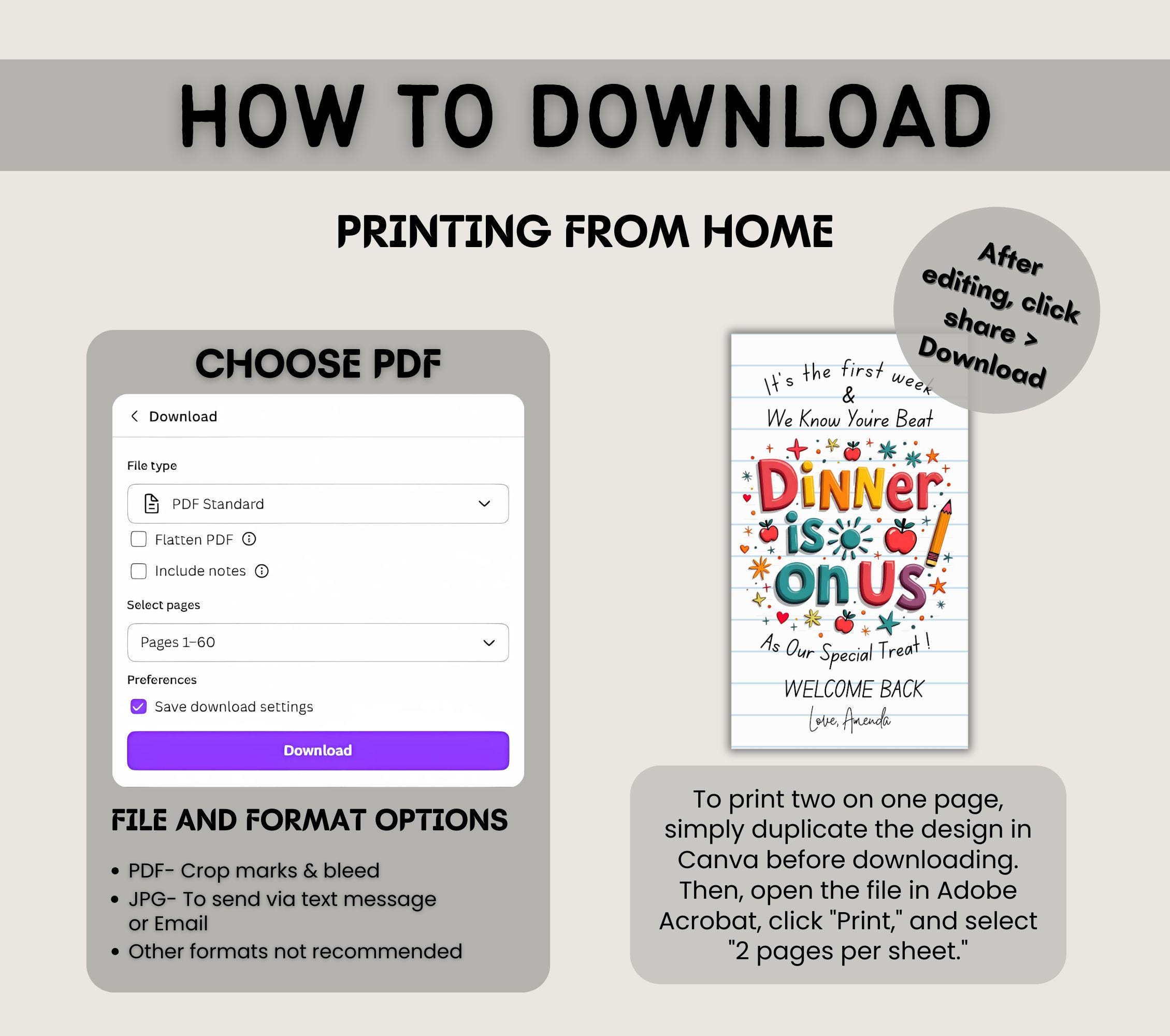 Dinner is on Us Teacher Appreciation Gift Tag Template, Printable First ...