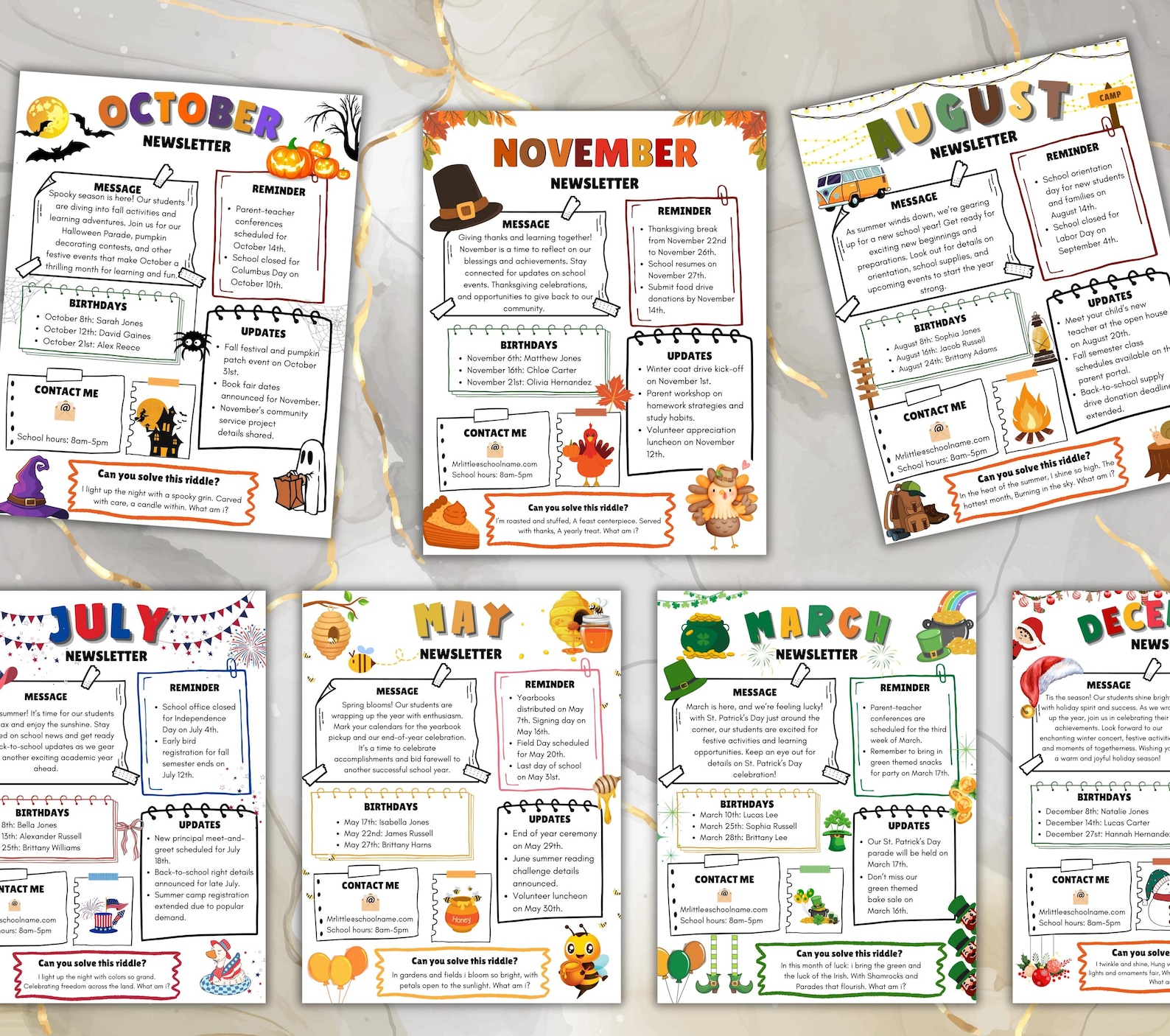 12 Months Newsletter Template Bundle, Back to School, Weekly Classroom ...
