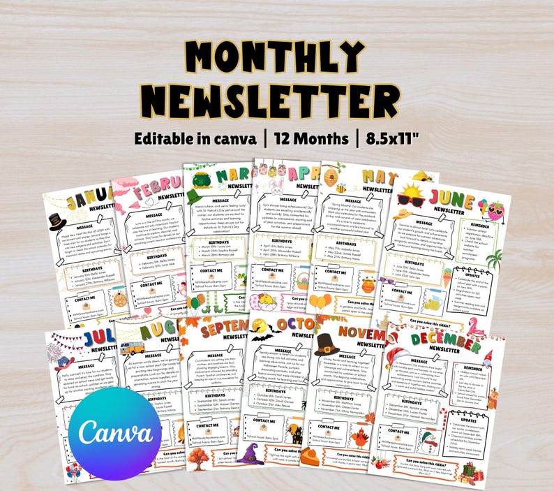 12 Months Newsletter Template Bundle, Back to School, Weekly Classroom ...