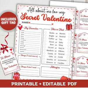 Secret Vealentine Gift Exchange Ideas Editable, All About Me Secret ...