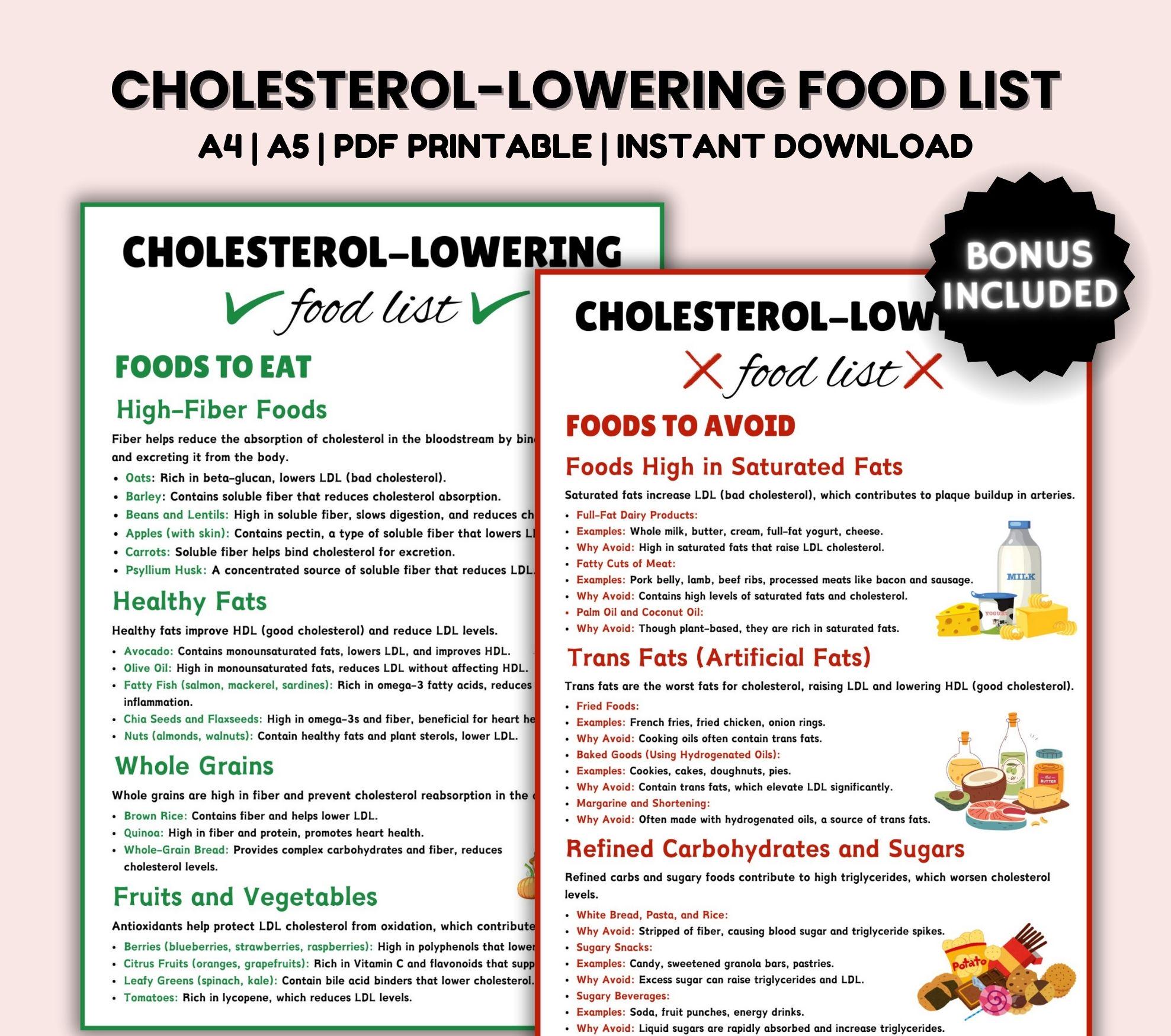 Cholesterol Lowering Food List, Chart to Lower LDL, Low Cholesterol Foods, Low Cholesterol Diet ...