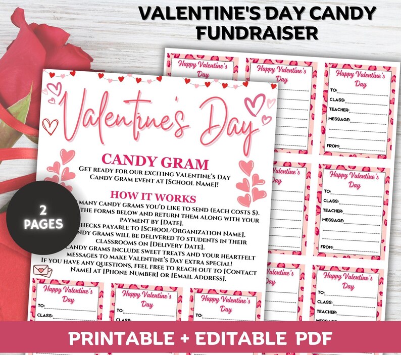 Editable Valentine's Day Candy Gram Fundraiser Flyer Template, Class ...