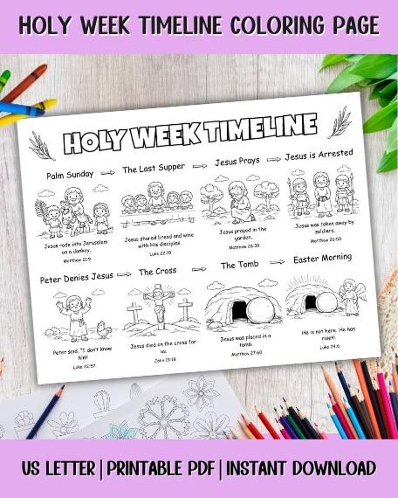 Holy Week Printable, Holy Week Kids Coloring Craft, Easter Bible Story ...