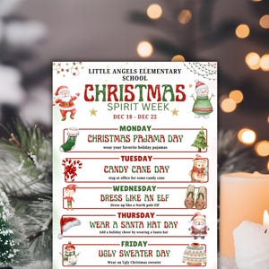 Holiday School Spirit Week Flyer Editable, Winter Spirit Week, December ...