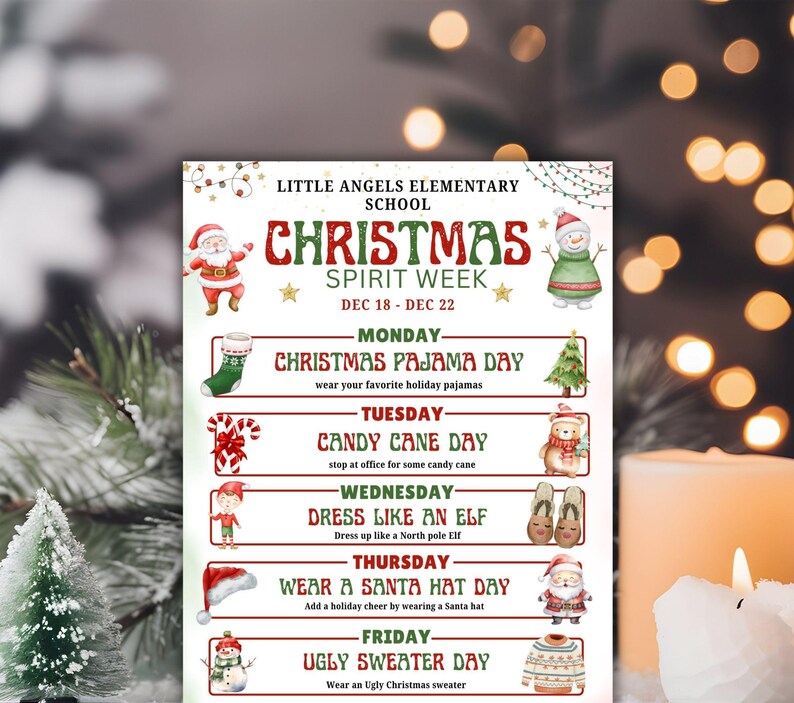 Holiday School Spirit Week Flyer Editable, Winter Spirit Week, December ...