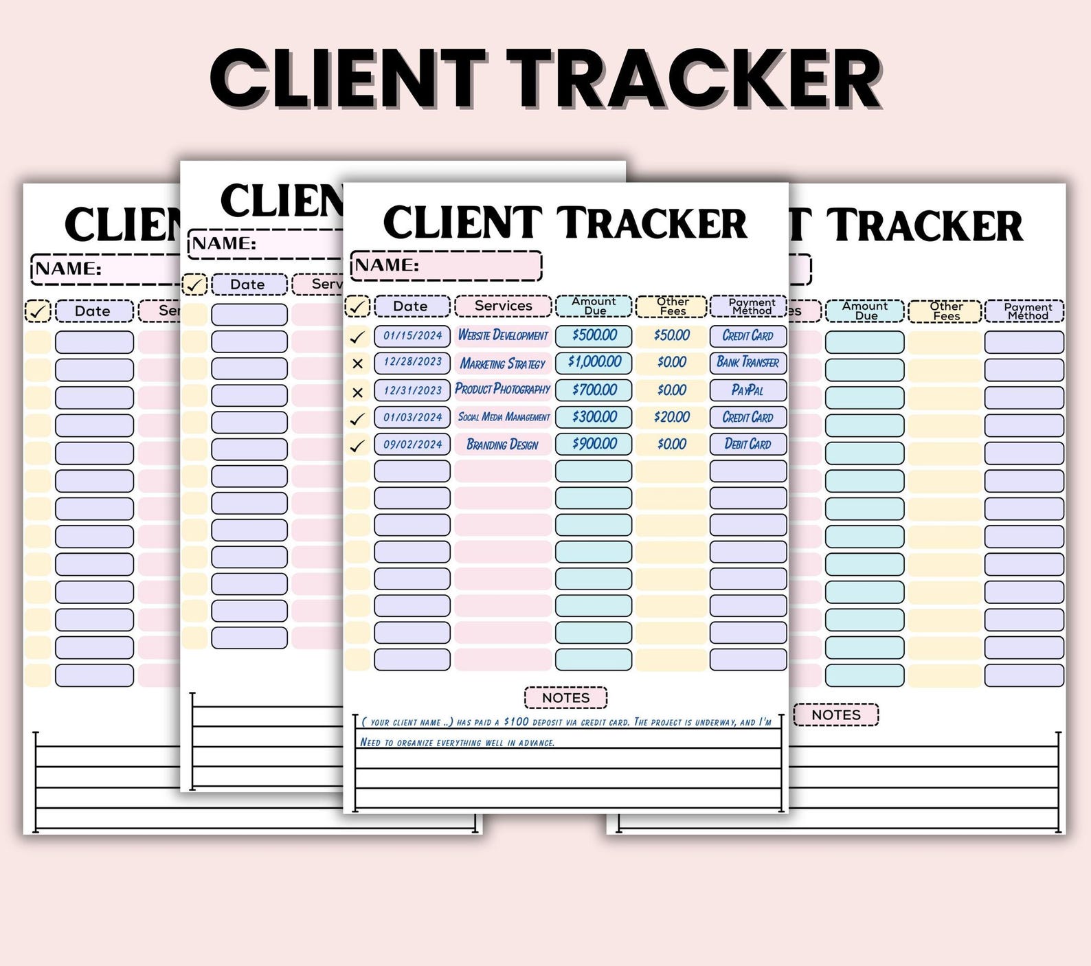 Client Tracker Prinatble, Editable Client Payment History Tracker ...