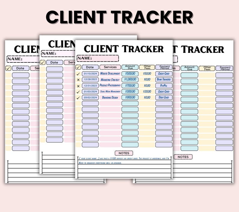 Client Tracker Prinatble, Editable Client Payment History Tracker ...