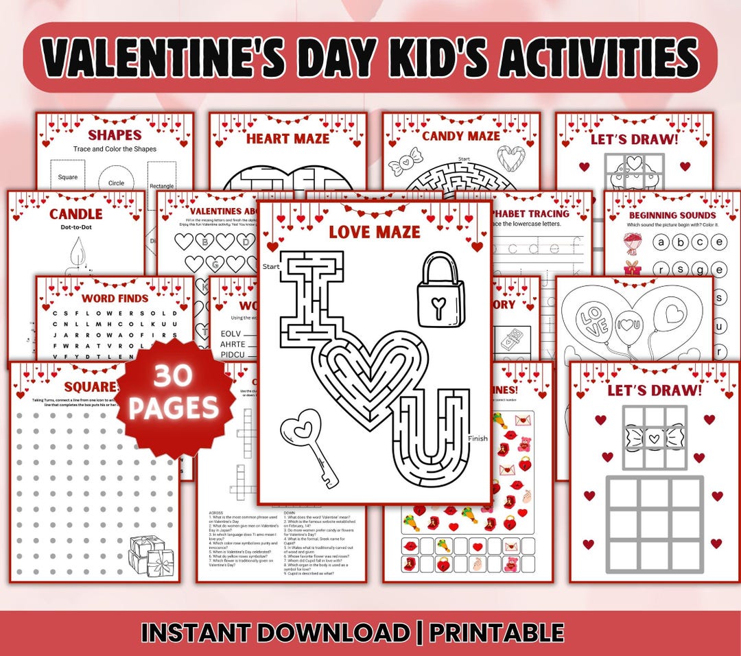 Valentine's Day Kid's Activities Printable, Valentines Party Games ...